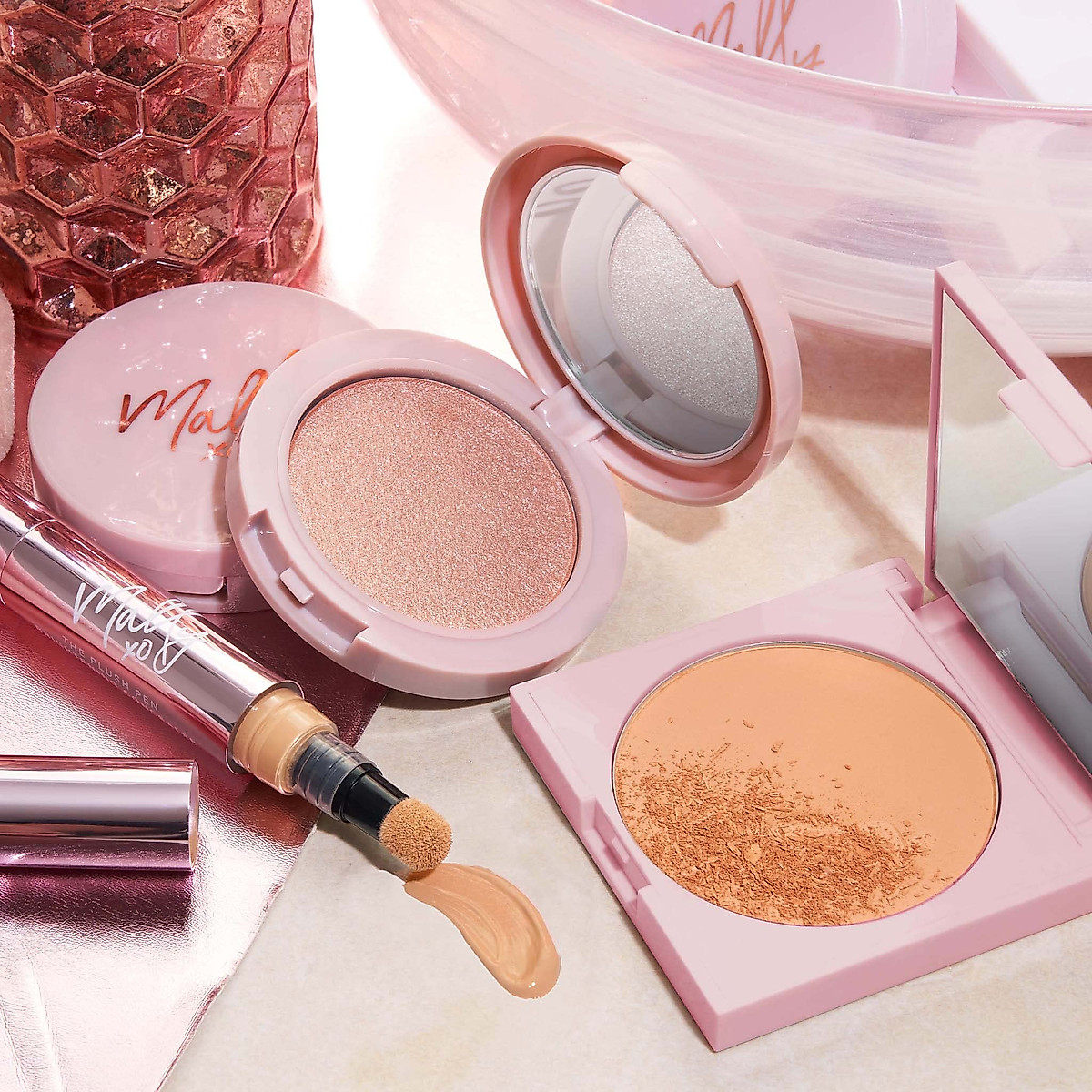 Mally Beauty Positive Radiance Skin Perfecting Highlighter, Liquid-Powder Luminous Formula, Pearlicious Pink