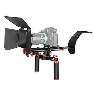 NEEWER Camera Shoulder Rig, Video Film Making System Kit for DSLR Camera and Camcorder with Shoulder Mount, 15mm Rod, Handgrip and Matte Box, Compatible with Canon Nikon Sony DSLR Cameras (Red)