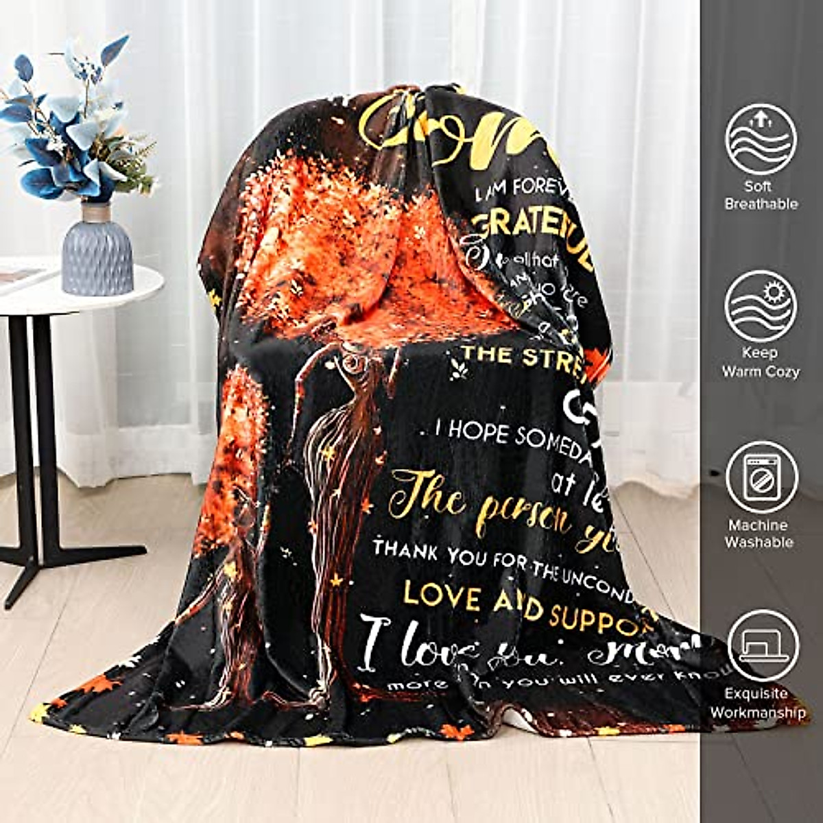 Gifts for Mom Blanket-Christmas Day Gifts for Mom-Birthday Gifts for Mom from Daughter Son-Soft Flannel Mother Throw Blanket for Couch Bedroom Travel Beach (60"x50",Leaves)