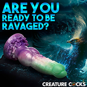 CREATURE COCKS Aqua Phoenix Silicone Dildo for Men, Women & Couples. Firm and Flexible, Strong Suction Base, Fantasy Dildo, Unique Texture. Premium Phthalate-free & Body-safe Silicone. 1 Piece, Purple