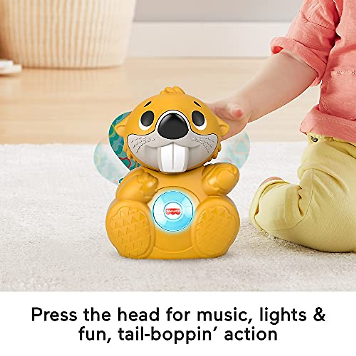 Fisher-Price Linkimals Boppin’ Beaver - UK English Edition, Light-up Musical Activity Toy for Baby, GXD79