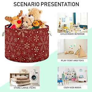Large Storage Basket Christmas Snowflakes on Dark Red Toy Storage Box Organizer Bins with Handles Laundry Hamper Basket for Home Decor
