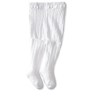 Jefferies Socks Baby Girls' Cable Tight 1 Pack, White, 6-18 Months