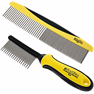 ShedTitan Metal Dog Comb for Matted Hair & Detangler Combs Set - Remove Tangles & Matted Fur - Easy Safe Cat & Dog Combs for Grooming Doodles