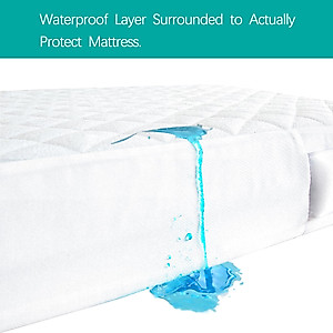 Waterproof Bamboo Viscose Quilted Crib Mattress Encasement Zippered Crib Mattress Protector, Breathable and Absorbent, 6 Sides Fully Encased Crib Mattress Cover, 2 Pack, Bamboo Viscose