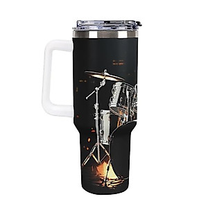 QWJKM Drummer Tumbler with Handle Large Insulated Car Cup 40 OZ Stainless Steel Travel Mug Leak Proof Water Bottle with Lid And Straw for Car Home Office Gifts