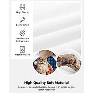 Christmas Santa Office Chair Cover Stretchable Computer Chair Seat Cover Backrest Slipcovers, Stretchable Rotating Desk Chair Seat Cushion Split Protectors Elk Buffalo Plaid Check Blue Snowflake