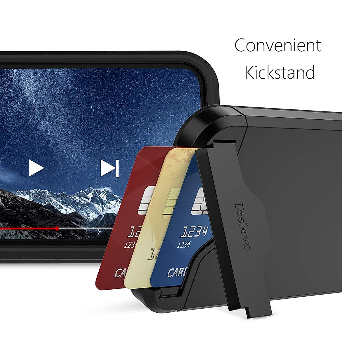 Teelevo Wallet Case for Apple iPhone XR (2018), Dual Layer Case with Card Slot Holder and Kickstand for Apple iPhone XR - Black