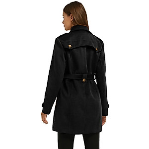 wantdo Women's Plus Size Double-Breasted Slim Solid Pea Coats with Belt Black XL