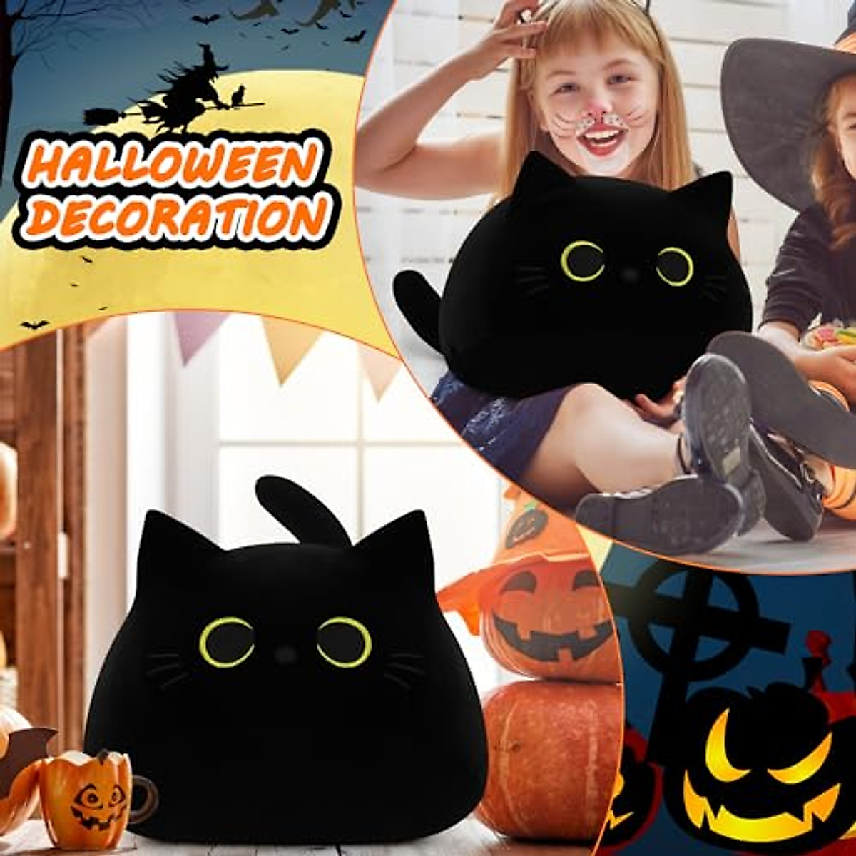 Auspicious beginning Black Cat Plush Toy-19'' Giant Black Cat Stuffed Animal, Black Cat Plushie Kawaii Plushies Cat Plush Pillow, Halloween Black Cat Decor Plush Toys Halloween Plush Gift for Kids