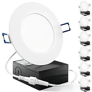 Sunco 6 Pack 4 Inch Ultra Thin LED Recessed Ceiling Lights Slim 3000K Warm White, Dimmable, 10W, Wafer Thin, Canless with Junction Box
