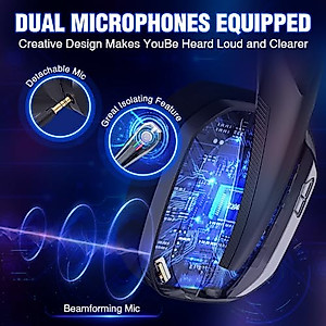 WolfLawS TA3000 Wireless Gaming Headset for PC, PS5, PS4, Switch, Mac, Bluetooth USB Over-Ear Headphones with Detachable and Built-in Mics, Noise Isolation, Low Latency, Lightweight