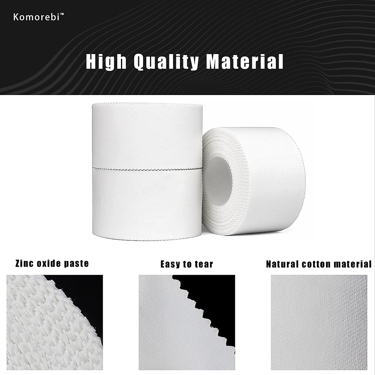 Athletic Sports Tape 3-Rolls White Very Strong Easy Tear No Sticky Residue Tape for Athlete & Sport Trainers & First Aid Injury Wrap,Suitable for Bats,Tennis,Gymnastics & Boxing（1.5in X 45ft）