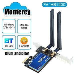 PCI-E WiFi Card BT4.0 for MacOS Windows 7/8/10/11 802.11a/g/n/ac PCI-E PCI Network Adapter mac-Compatible Wi-Fi AirDrop Handoff Instant Hotspot macOS MIMO Mac OS X natively Supported BCM4360 AC1200