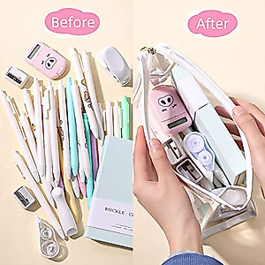 GINCEVHY White Transparent Big Capacity Pencil Case with Zipper, Buckle Design Pen Bag Pencil Pouch for Teen Girls, Waterproof PVC Makeup Cosmetic Bag for Women