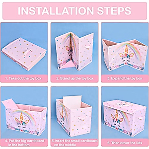 WERNNSAI Unicorn Toy Box - Collapsible Oxford Storage Bin with Handles 25" x 13" x 16" Toys Clothes Books Chest Organizer Cube with Flip-top Lid for Girls Kids Bedroom Nursery Living Room