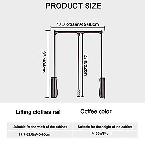 YCRD Wardrobe Lift, 90° Pull Down Closet Rod, Thicken Aluminum Rod for Closet, Clothes Hanging Rail, Space Saving Adjustable Width 20-26in 30kg/66lb