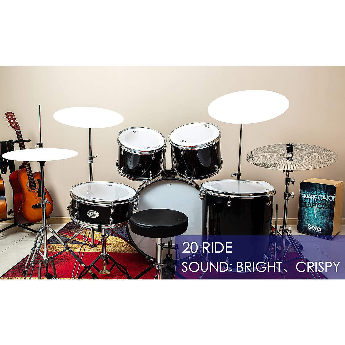 Low Volume Ride Cymbal, 20 inches Practice Ride Cymbal, Quiet Ride Cymbal (20'', Silver)