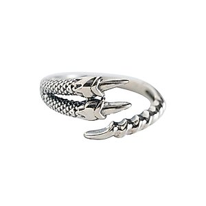 NewZenro Dainty Dragon Claw Asymmetric Wrap Open Rings for Women Gothic Punk Sterling Silver Adjustable Statement Promise Engagement Fashion Finger Knuckle Tail Band Rings for Birthday