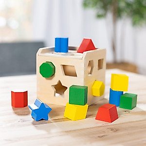 Melissa & Doug Shape Sorting Cube - Classic Wooden Toy With 12 Shapes - Kids Shape Sorter Toys For Toddlers Ages 2+