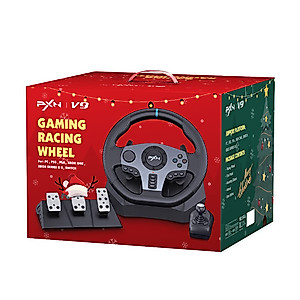 PXN V9 Gaming Steering Wheels - 270/900° Xbox Steering Wheel Driving Sim, PC Racing Wheel Dual-Motor Vibrate with Pedals and Joystick, for Xbox One, PS4, PS3, PC,Xbox Series X|S,Switch