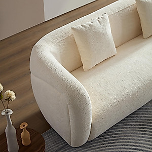 YOPENG 88.98" Boucle Sofa Couch,Mid Century Modern Cream Cloud Upholstered 3 Seater Extra Deep Couches for Living Room,Apartment,Small Space,Includes 2 Pillows,No Assembly Required,White
