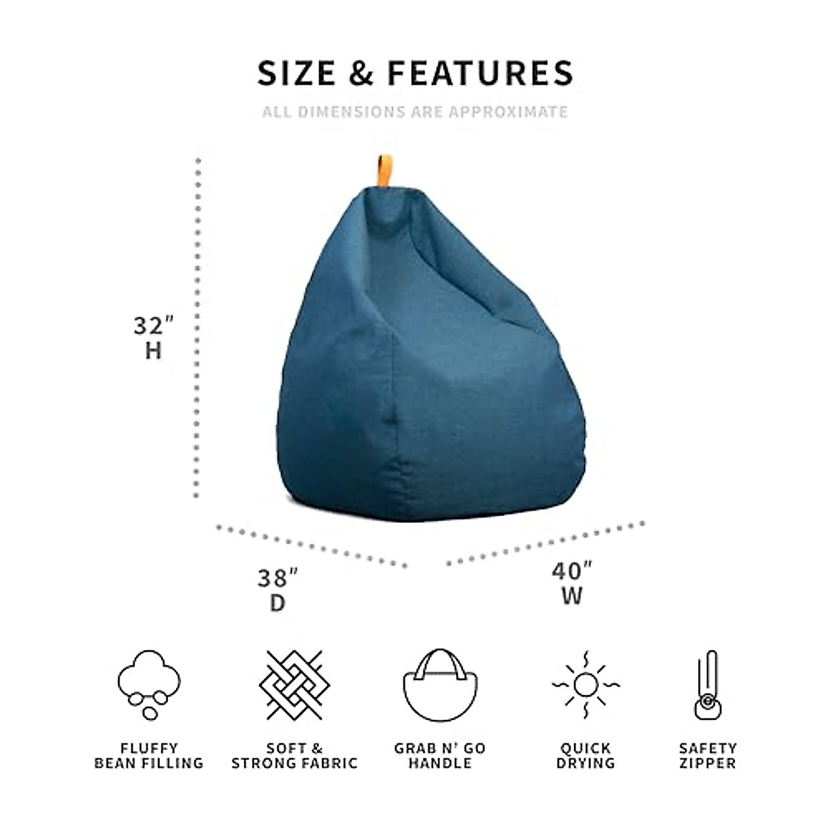 Big Joe Tuft Weatherproof Bean Bag Chair, Lakeshore Intertwist, Weather Resistant UV-Protected Fabric, 3 feet Teardrop