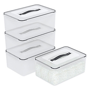 Joyeen 4 Pack 15 Liter Latching Containers with Sealed Circle/Lid, Clear Airtight Food Containers