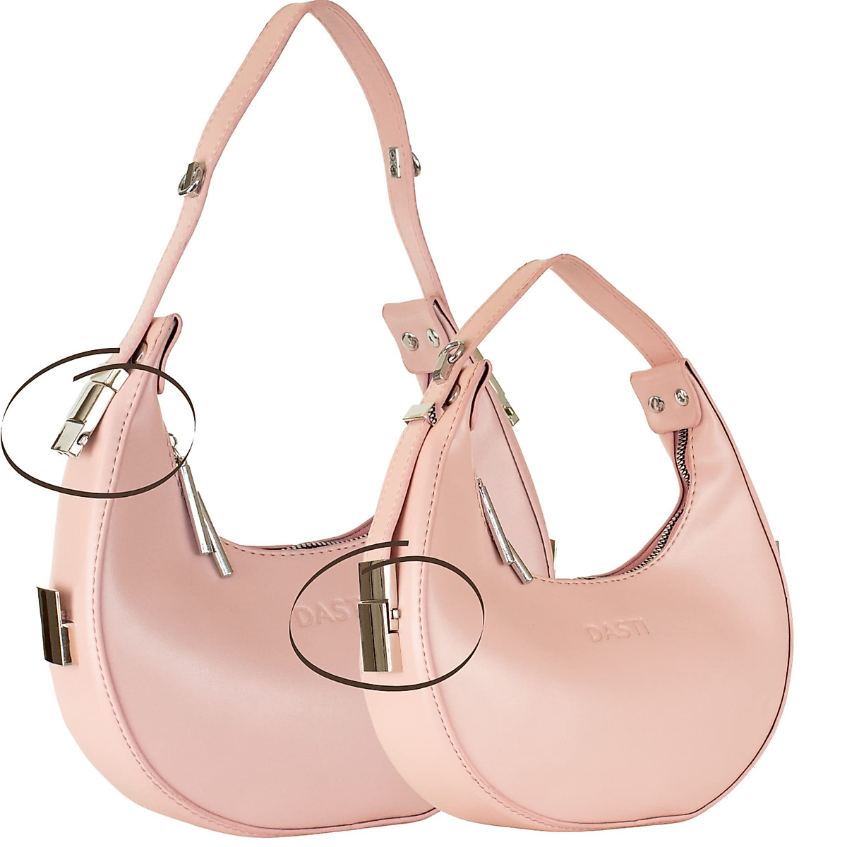 DASTI Half Moon Inspired By Designer Small Pink Purse Convertable Trendy Top Round Handle Side Bag For Women Vegan Leather Hobo Fashionable Chic