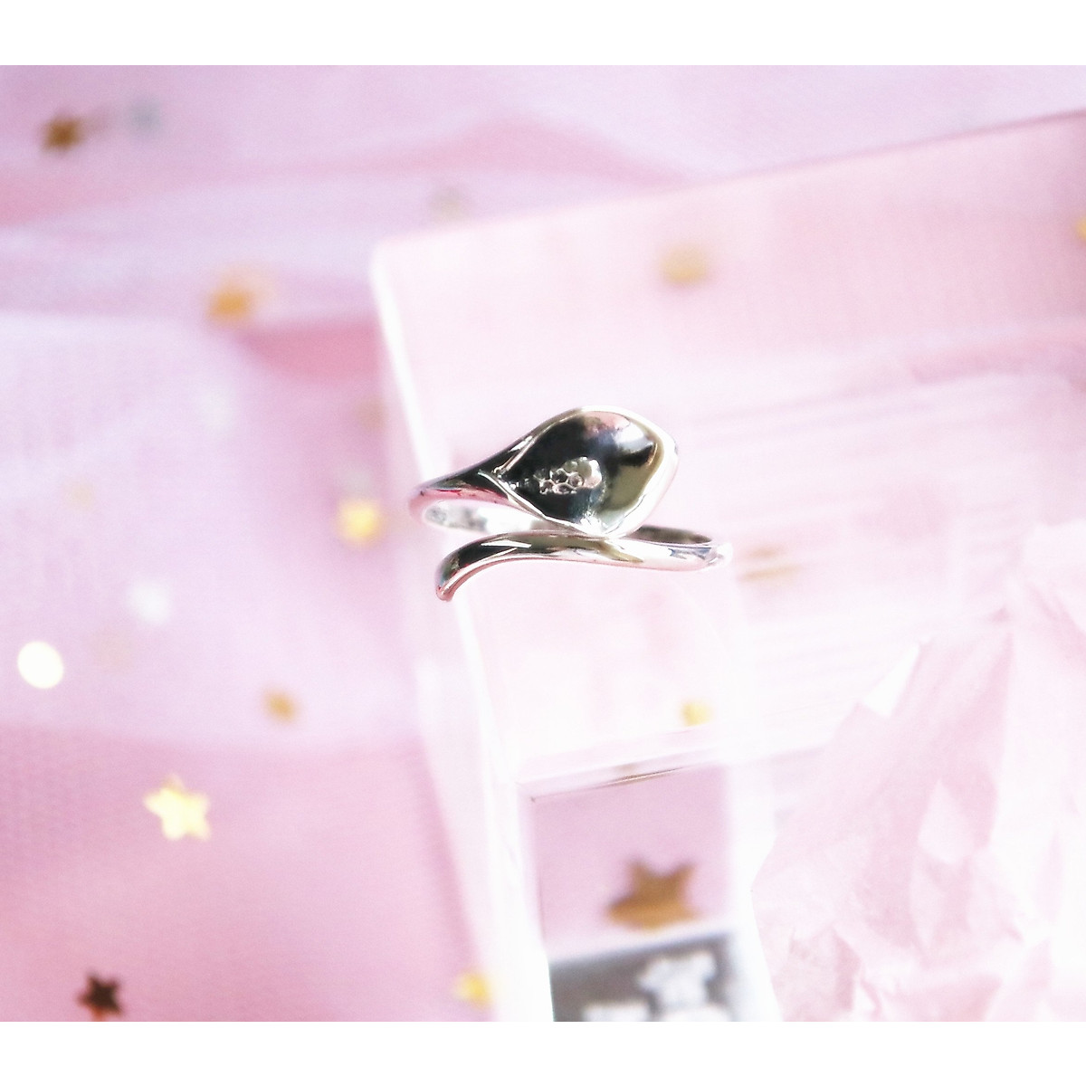 Helen de Lete Vintage 3D Calla Flower 925 Sterling Silver Ring For Women