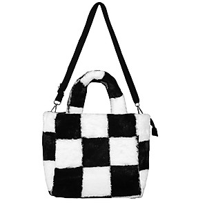 HSINYA Fluffy Tote Bag Aesthetic for Women with Yin Yang Prints Plush Women Shoulder Bag with Shoulder Straps Messenger Bag for Ladies Hobo Bag for Winter Underarm Purse (Style 1)