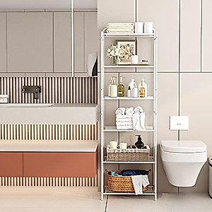 HOMEFORT Metal Bathroom Shelf,6-Tier Tower Rack, Freestanding Storage Organizer, Metal Shelving Unit with 6-Tier Durable Shelves for Bathroom, Kitchen, Living Room, Laundry