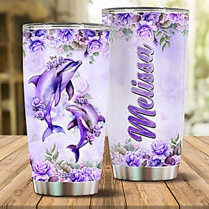 WONWIX Personalized Dolphin Tumbler Customized Name Dolphins Coffee Mug Gifts For Women Girls Custom Water Bottle Mugs 20oz Gift For Adults Christmas Birthday Insulated Stainless Steel Cup With Lid