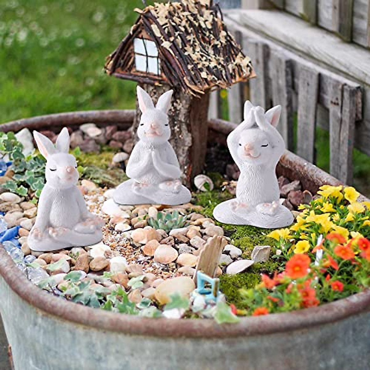 Rabbit Statue Fairy Garden Decor - 2.1" Set of 3 Tiny Gifts for Women/Mom/Grandma/Daughter/Sister, Gift Ideas for Christmas, Best Easter Gifts, Bunny Figurine for Home Table/Shelf Decor