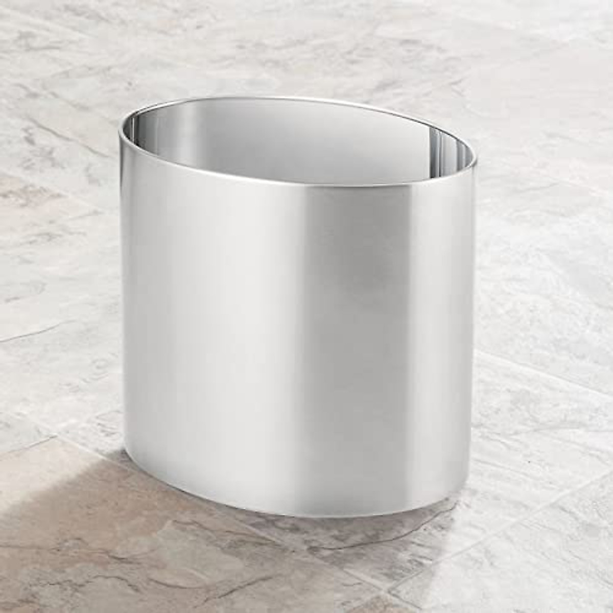 mDesign Stainless Steel Metal Oval Trash Can, Small 2.09 Gallon Wastebasket, Garbage Basket Bin for Bathroom, Bedroom, Kitchen, or Home Office, Holds Waste and Recycle, Mirri Collection, Brushed