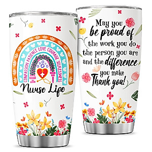 JENOIS Cups Nursing Week For Tumblers School Nurses Women Coffee, Nurse Life Motivational, Tumbler 20 Oz With Lid And Straw, Nurse Gifts