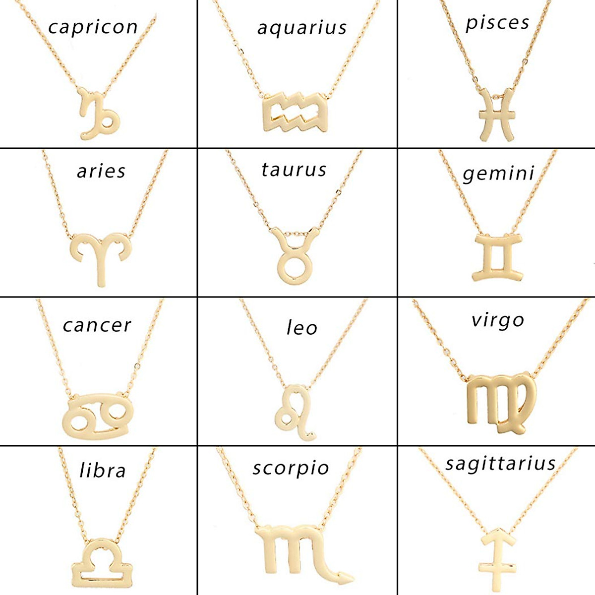 HOLY KT 12 Constellation Zodiac Pendant Necklace Astrology Gold Tone Chain with Gold Message Card for Women Jewelry