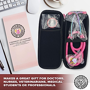 VITALWISE Heart Shaped Rainbow and Vibrant Pink 28 Inch Cardiology Stethoscope with Personalizable Spare Parts and Pink Case, Great for a Nurse, EMT, Vet, Doctor