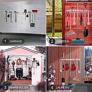 AOBIS Mop Broom Holder Wall Mount, Stainless Steel Broom Holder, Broom Organizer for Home, Laundry, Bathroom, Kitchen, Garden, Garage, Utility Tools Organization and Storage Durable(3 Racks 4 Hooks)