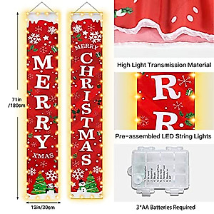 Outdoor Christmas Decorations Door Banner with Lights, Remote Control Merry Christmas Banner with LED Lights,Pre-assembled Christmas Front Door Banner & Christmas Wall Decor, Christmas Door Front Porch Decor Decorations Outside