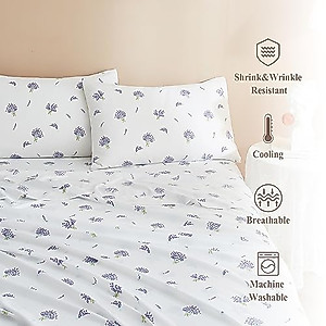 Extra Deep Pocket Full Sheets Set White - 4 Piece Floral Sheets Bed Sheets Fit 16 Mattress - Luxury Soft Cooling Sheets Fitted Sheets Full Size,Wrinkle Resistant,Full Sheets,Purple Floral Bed Sheets