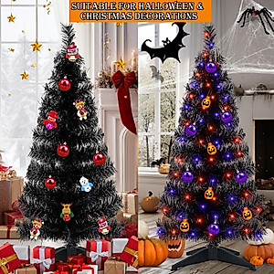 8 Modes TURNMEON 3 Ft Halloween Black Tree Decor with Timer 50 LEDs Lights Small Halloween Tree Battery Powered Artificial Black Xmas Tabletop Halloween Tree Decorations Home Indoor Outdoor Party