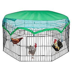 DEStar 8 Panel Foldable Outdoor Backyard Metal Coop Chicken Cage Enclosure Duck Rabbit Cat Crate Playpen Exercise Pen with Weather Proof Cover