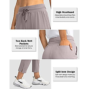 Soothfeel Women's Golf Pants with 4 Pockets 7/8 Stretch High Wasited Travel Athletic Work Pants for Women Dusty Grey