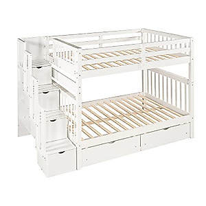 Harper & Bright Designs Full Over Full Bunk Beds with Storage Drawers and Stairway, Wood Bunk Bed Frame, Convertible Bunk Bed for Kids, Teens, Bedroom, Guest Room Furniture (White)