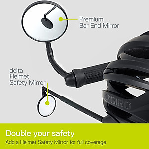 Delta Cycle & Home Bike Helmet Mirror, Fully Adjustable Rear View Bicycle Helmet Mirror for Cycling, Ultra-Clear Glass Safety Mirror