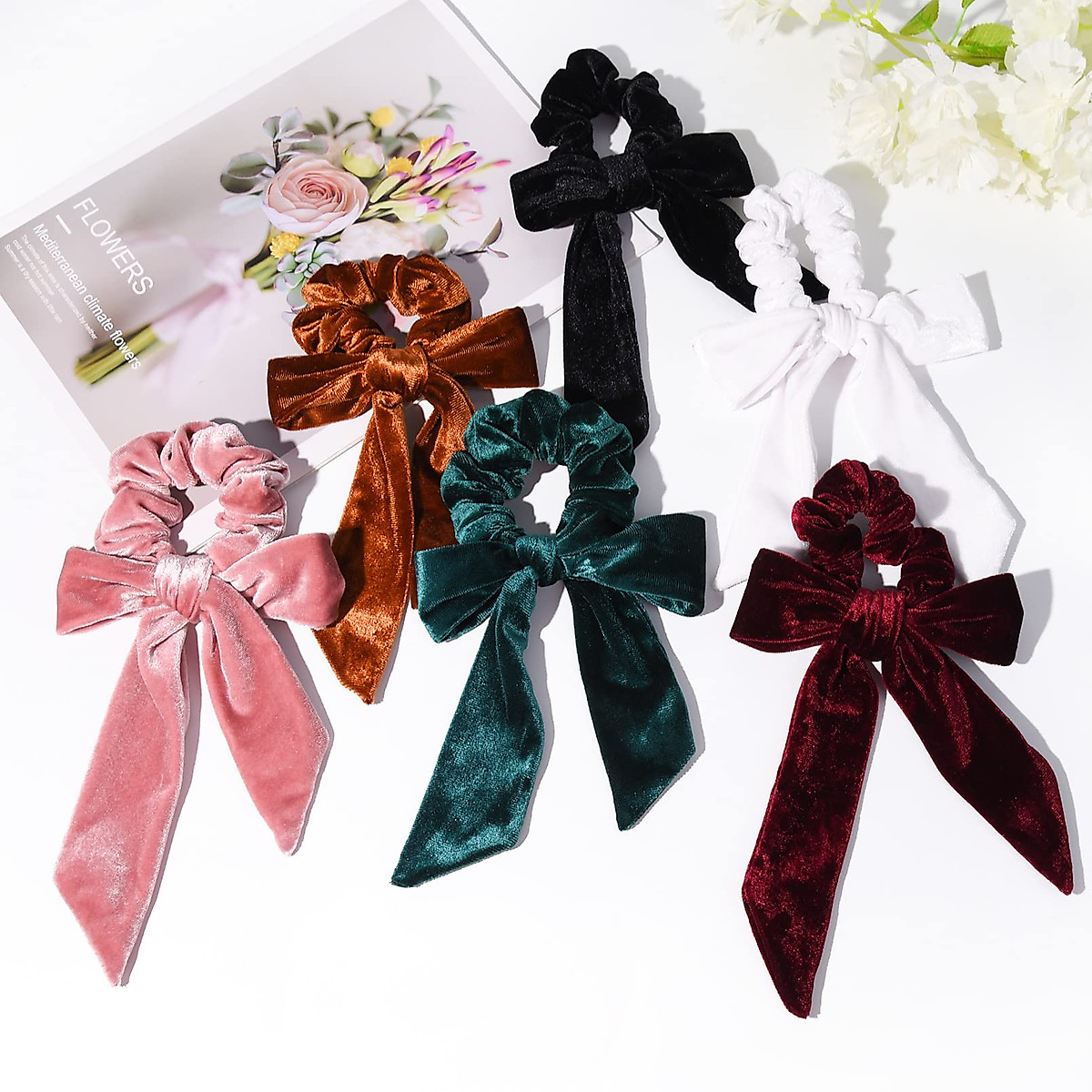 6Pcs Hair Scrunchies Bowknot Velvet Elastics Hair Bands Scrunchy Hair Rope Ties Hair Bow Ponytail Holder Accessories for Women Girls