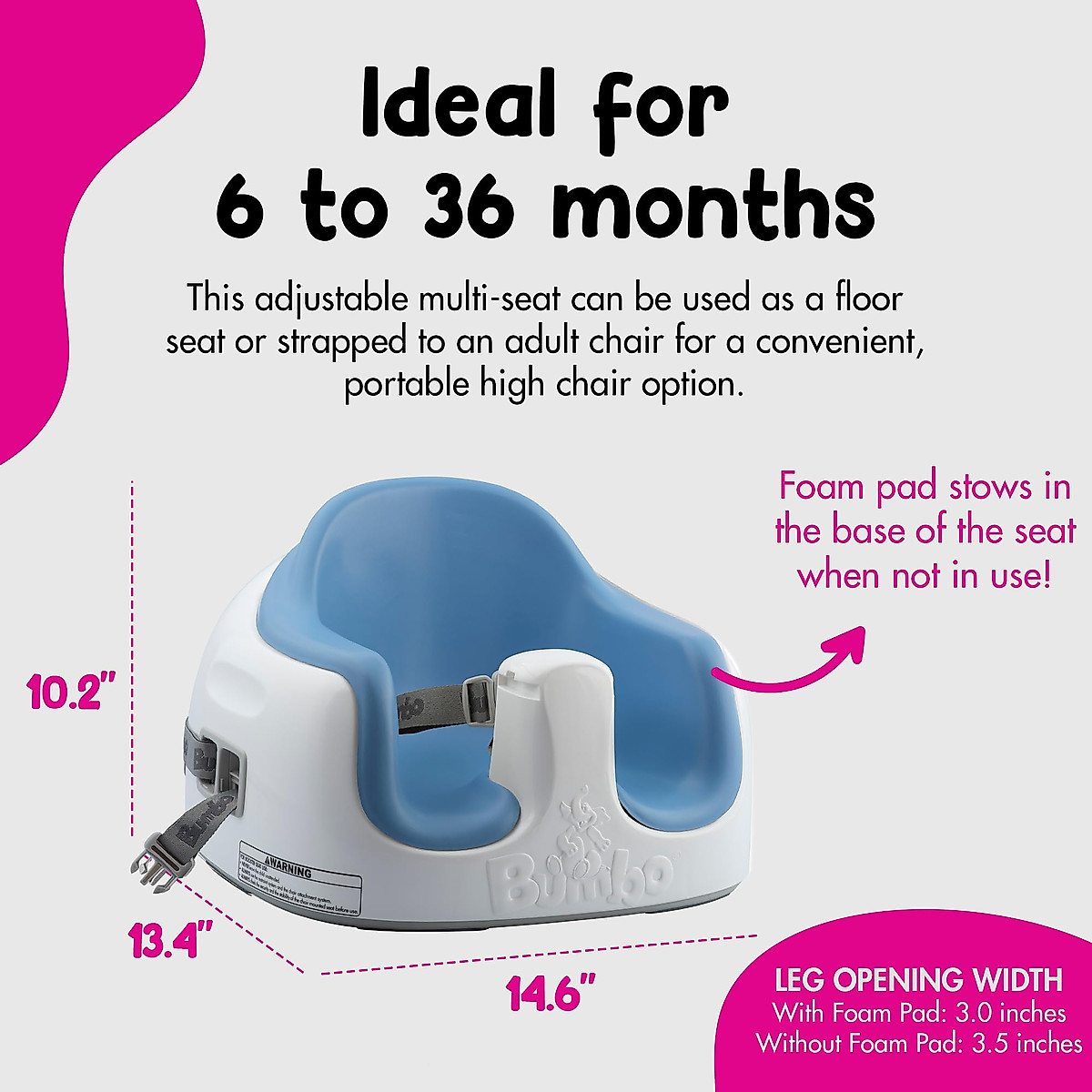 Bumbo 3-in-1 Baby Multi Seat Booster with Feeding Tray, 6-36 Months, Powder Blue