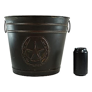 Ebros Rustic Western Texas Lone Star with Lucky Horseshoe Old Fashioned Bucket Metal Floral Vase Or Waste Basket Bin 12.5" Wide Home and Bathroom Accent Country Farmhouse Cowboy Decorative Accent