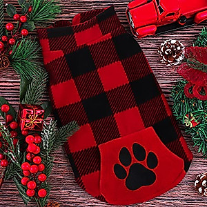 Pedgot Red and Black Plaid Fleece Dog Vest Clothes with Pawprint Pocket, Warm Dog Shirt Pullover Sweater Pet Coat Jacket Apparel for Fall Winter Christmas Wearing (Small)